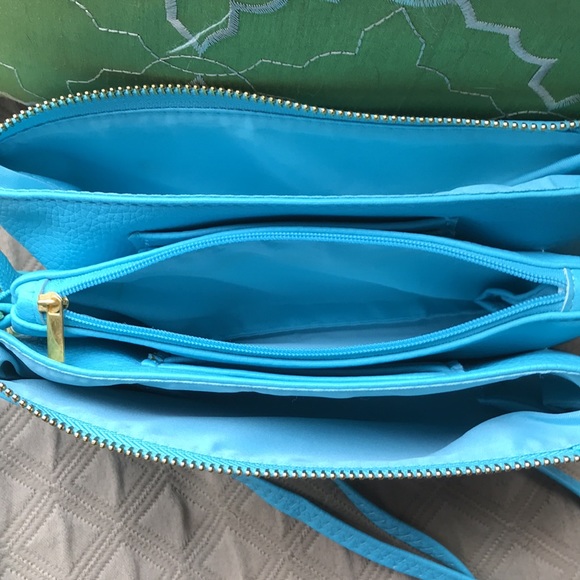 Bags | Crossbody Turquoise Blue Bag Zipper Top Opens To Lots Of Storage ...